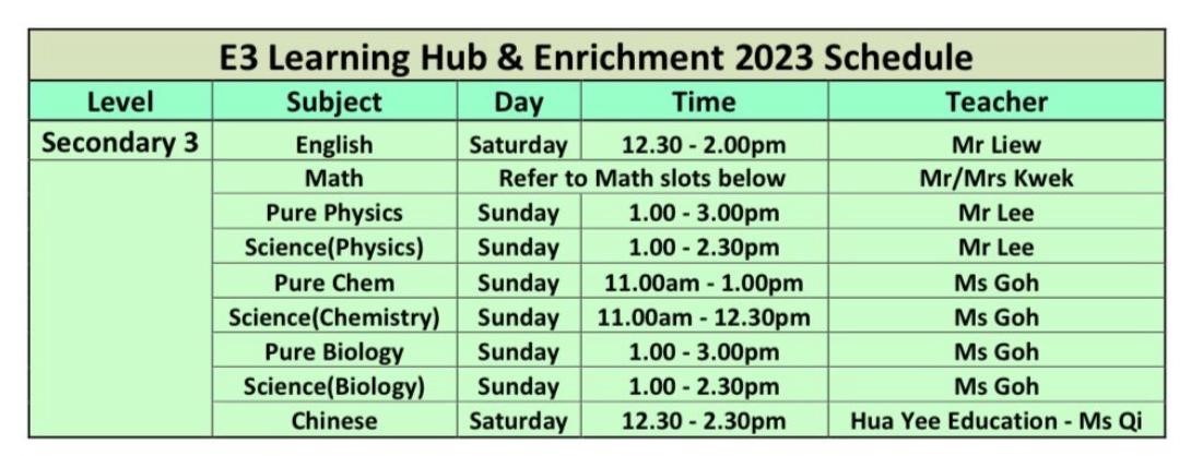 Tuition Programme Offered | E3 Enrichment